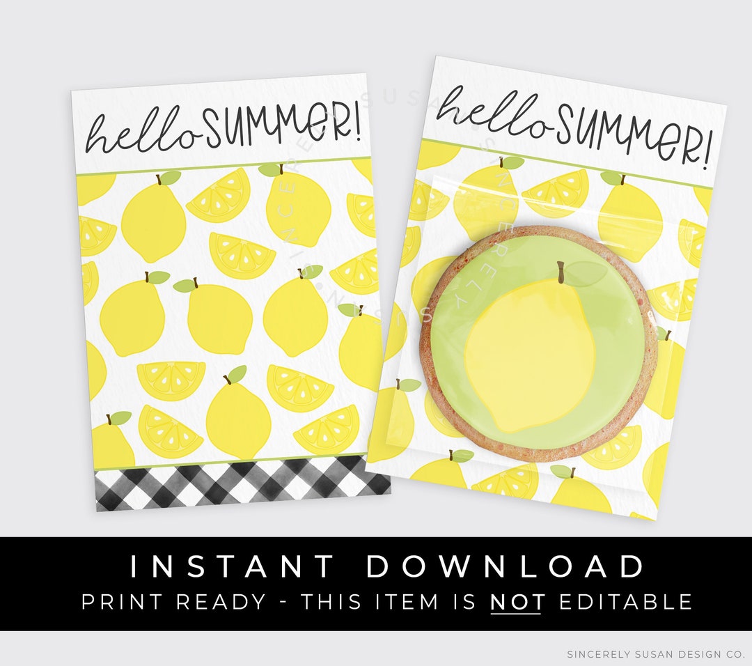 Instant Download Lemon Cookie Card Printable, Hello Summer Mini Lemon ...