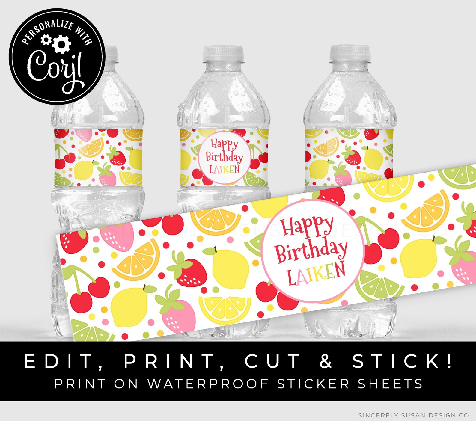 Tutti Frutti Water Bottle Labels Birthday Party Printable Decorations ...