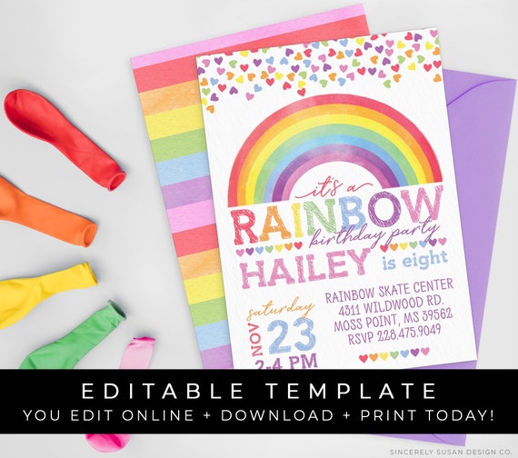 Rainbow Birthday Party Invitation Online