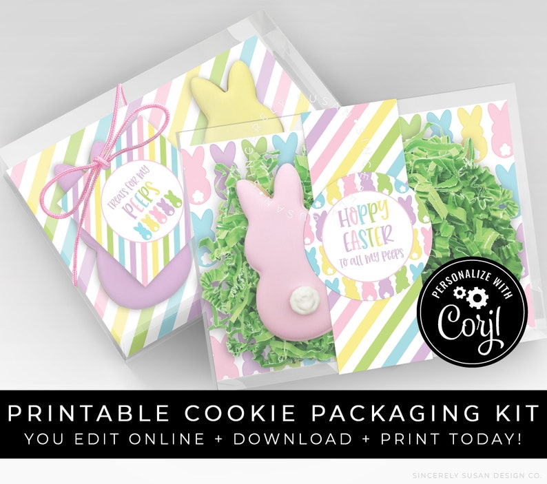 CUSTOMIZABLE Hoppy Easter Bunny Peeps Mini Cookie Packaging Kit, Spring ...