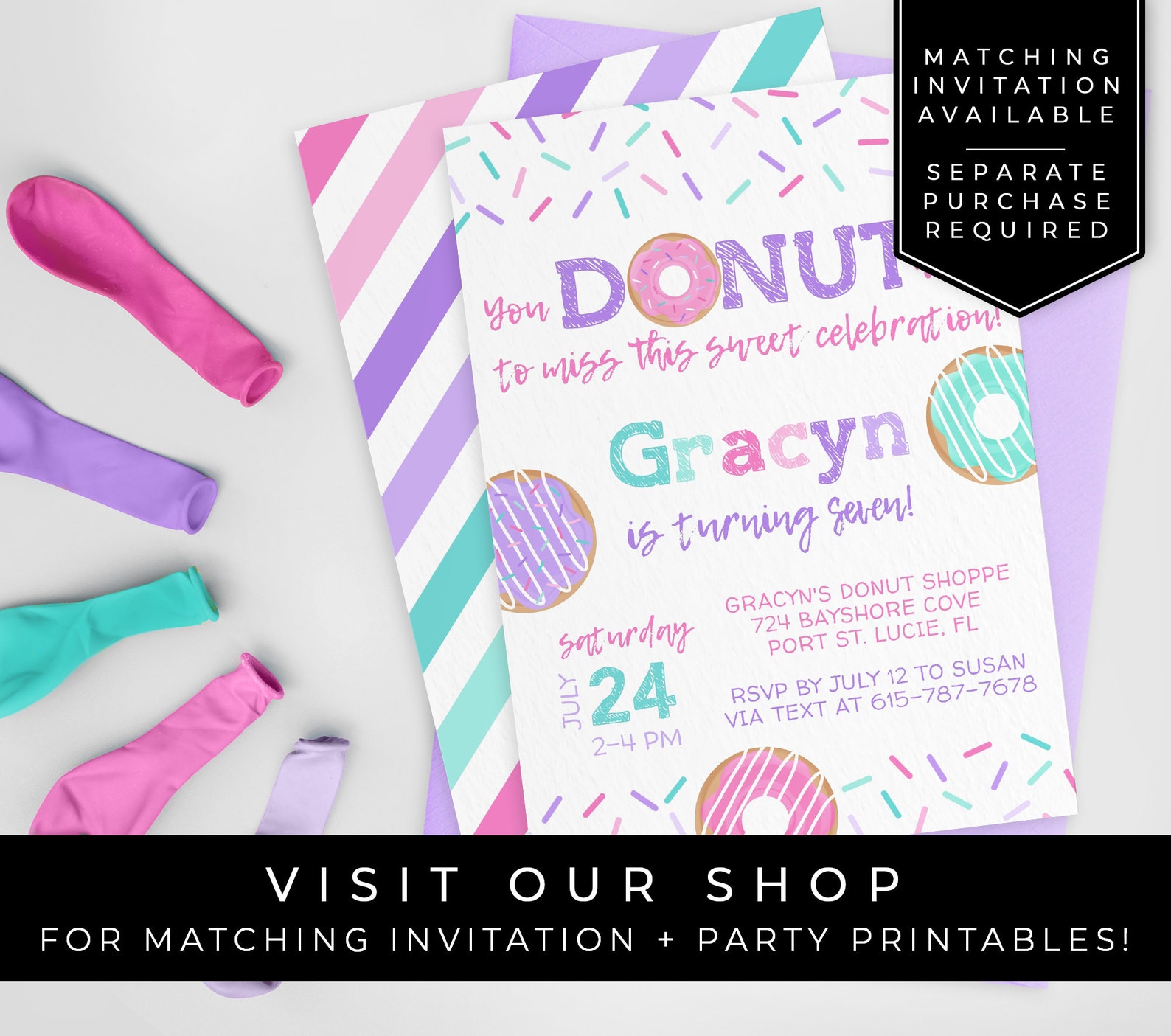Donut Birthday Banner Party Decorations Sprinkles Confetti Personalized ...