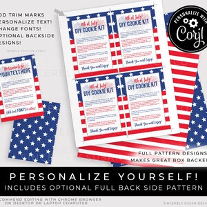 CUSTOMIZABLE 4th of July DIY Cookie Kit Instructions Printable Card ...
