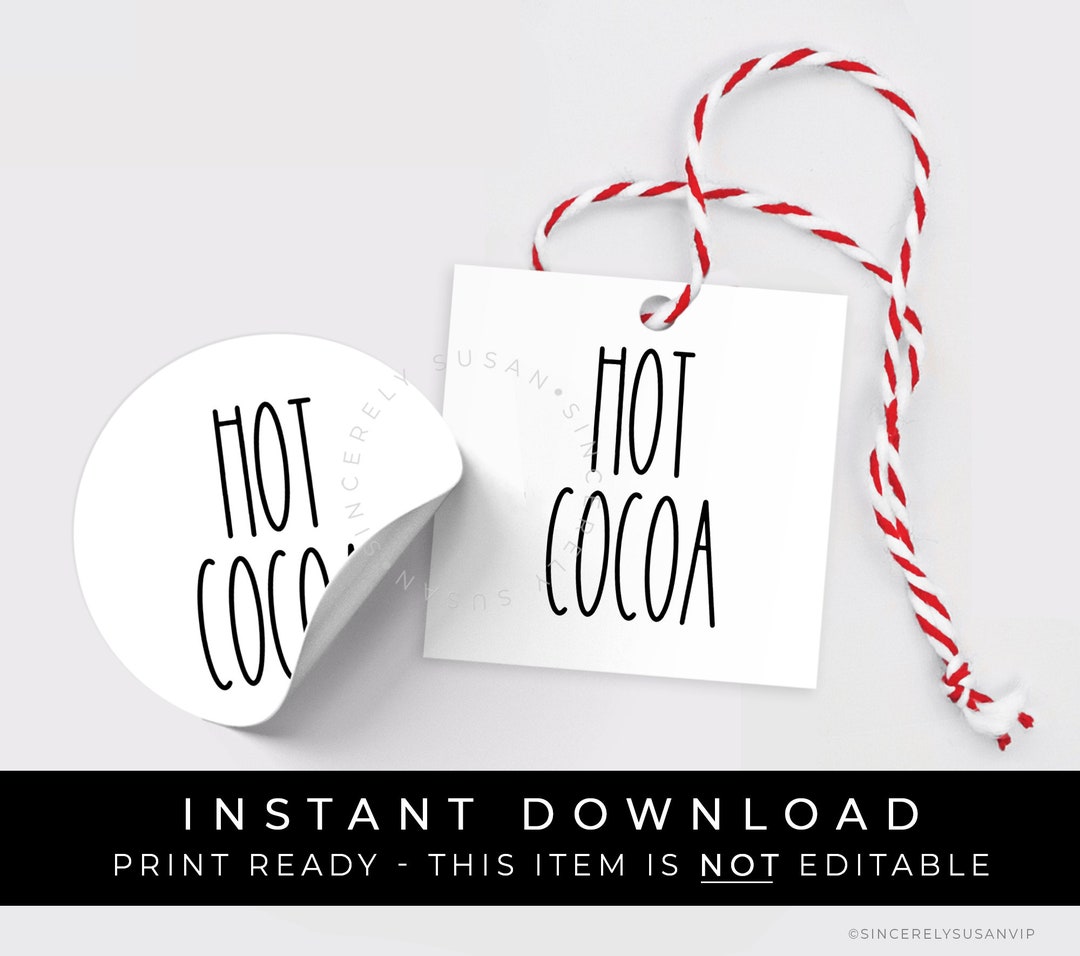 Instant Download Hot Cocoa Tag Printable, Farmhouse Inspired Minimal ...