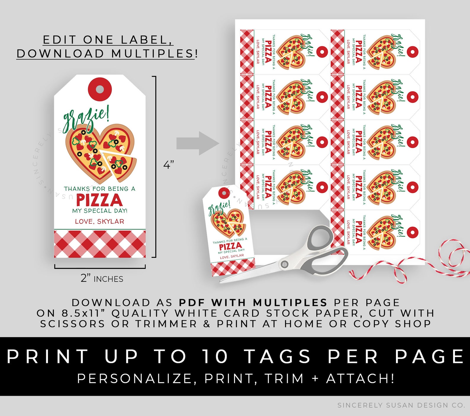Valentine Pizza Party Favor Tag Heart Pizza Thank You Tag | Etsy