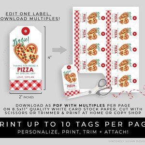 Valentine Pizza Party Favor Tag, Heart Pizza Thank You Tag Grazie ...