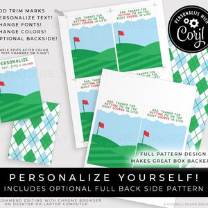 CUSTOMIZABLE Golf Cookie Cards, Personalized Printable Father's Day ...