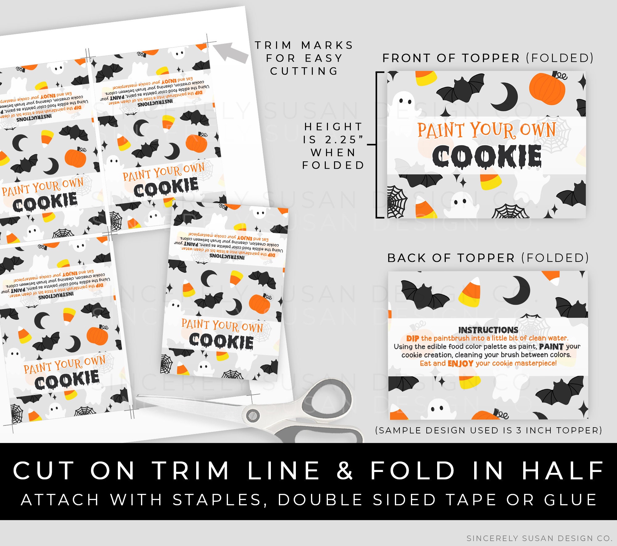 Instant Download Halloween Paint Your Own Cookie Bag Topper | Etsy