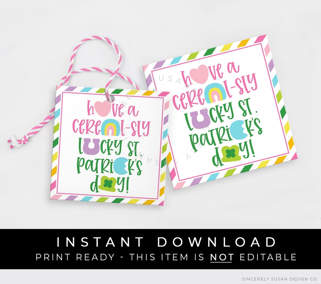 Instant Download Have a Cereal-sly Lucky St. Patrick's Day Cookie Tag ...