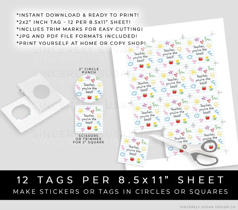 Instant Download Crayon Doodle Teacher Appreciation Tag, Notebook Paper ...