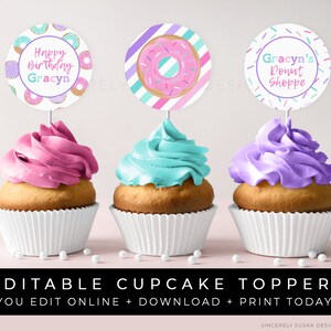 Donut Birthday Cupcake Toppers Printable Party Decorations Confetti ...