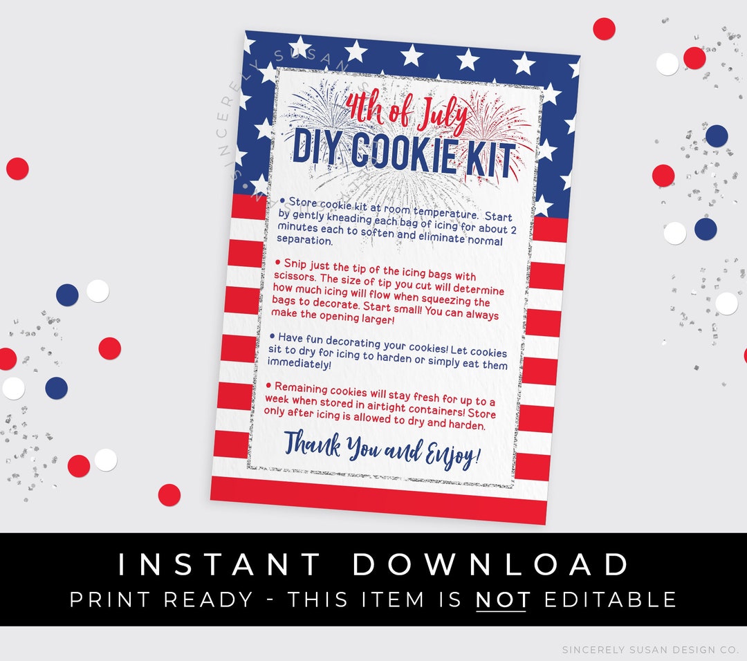 Instant Download 4th of July DIY Cookie Kit Instructions Printable Card ...