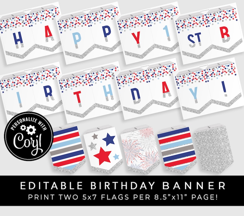 4th of July Happy Birthday Banner Printable Party Decoration Little ...