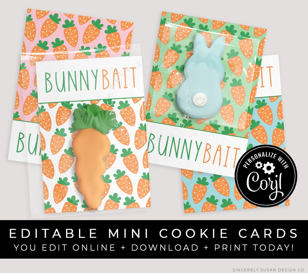 CUSTOMIZABLE Bunny Bait Carrot Mini Cookie Cards, Personalized ...