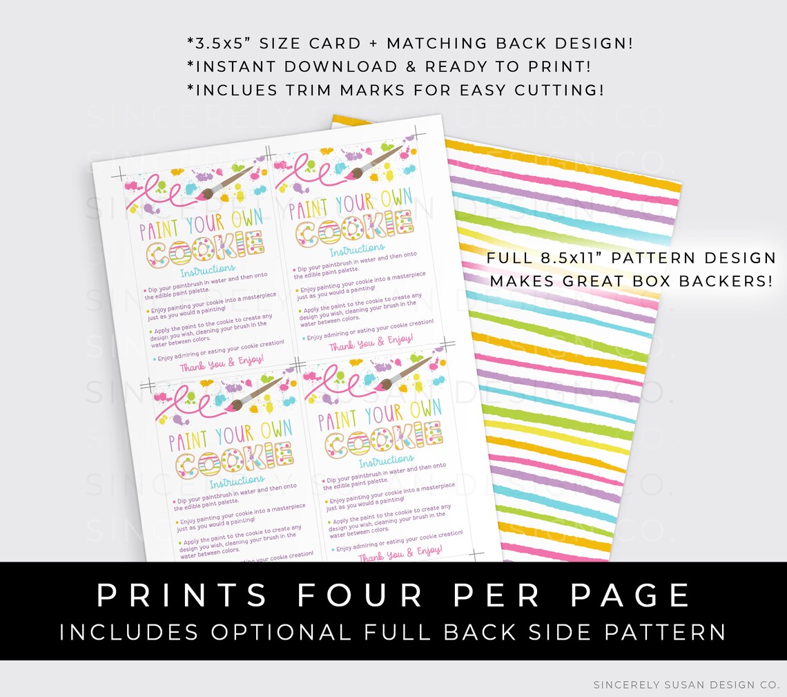 Instant Download PYO Cookies Instructions Card Printable | Etsy