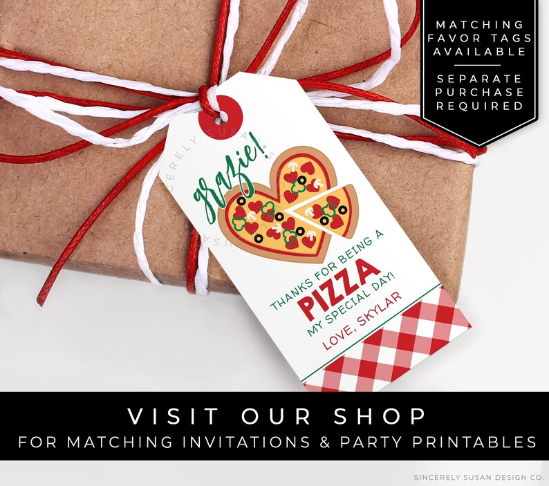 Valentine Pizza Party Favor Tag Heart Pizza Thank You Tag | Etsy