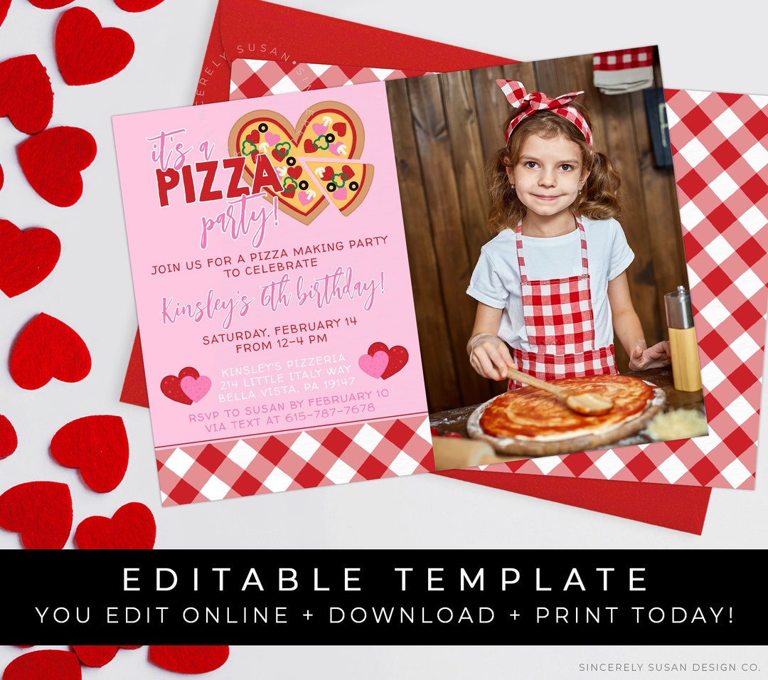 Valentine's Day Pizza Party Photo Invitation, Pizza Making Birthday ...