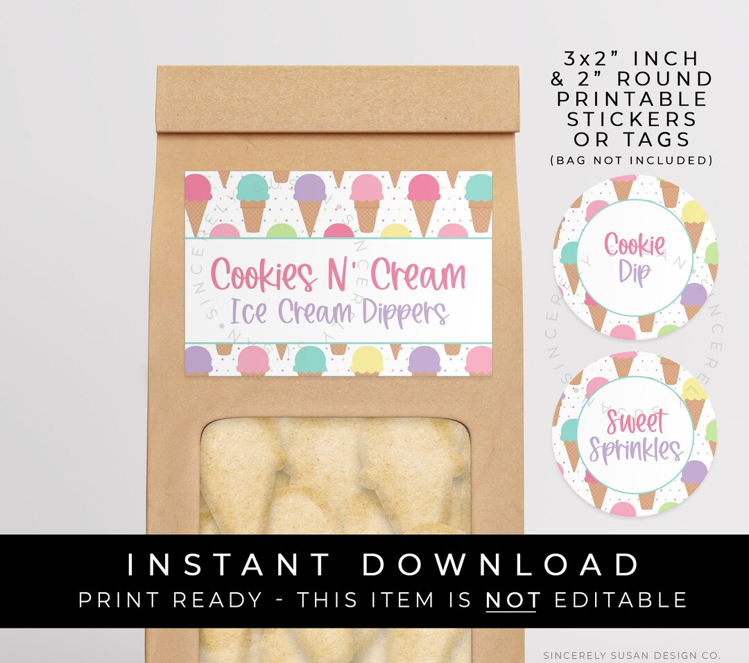 Instant Download Ice Cream Cone Cookies Printable, Cookies N' Cream Ice ...