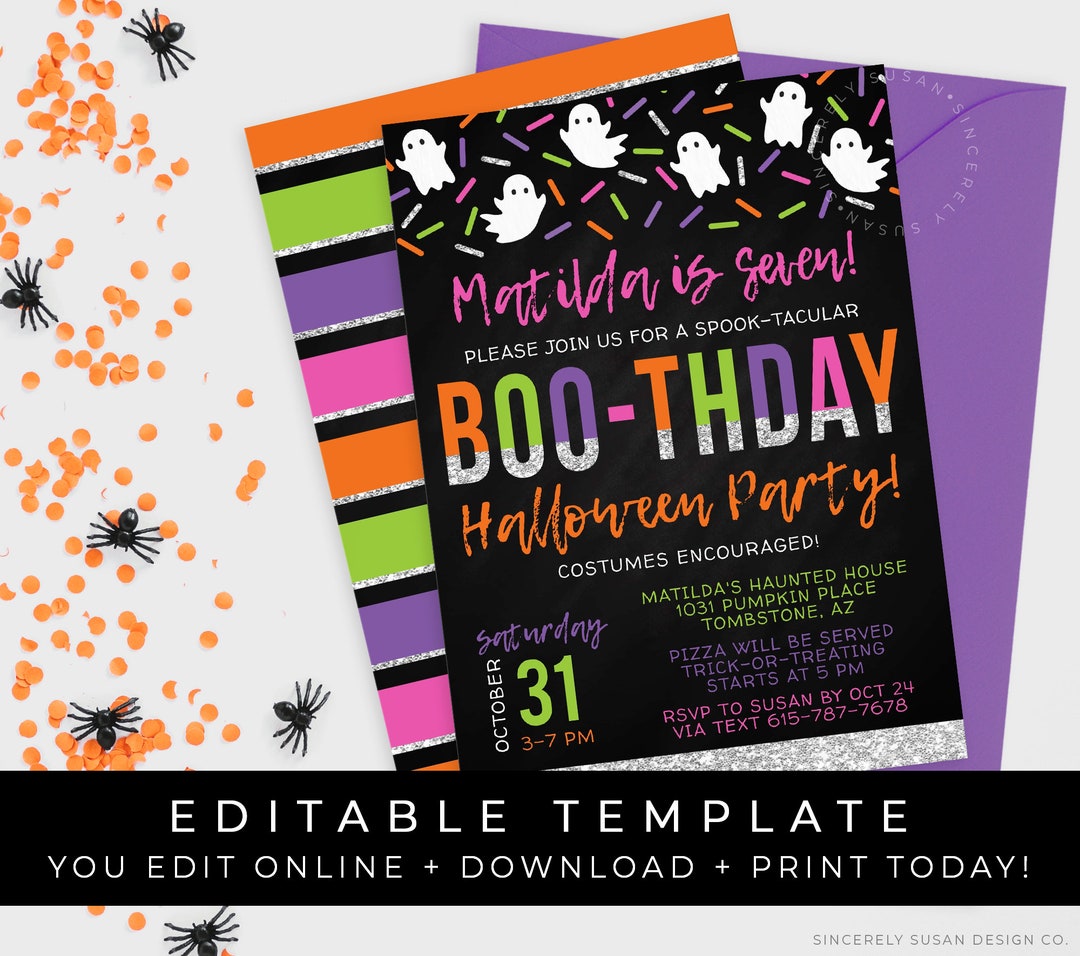 Boothday Halloween Birthday Party Invitation Girl Ghosts Boo Bash Pink ...