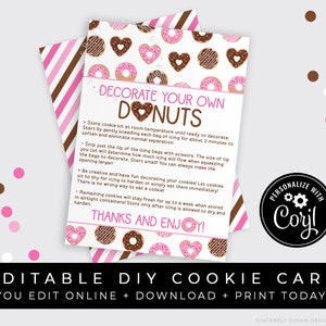 CUSTOMIZABLE Valentine Donuts DIY Cookie Kit Instructions Printable ...