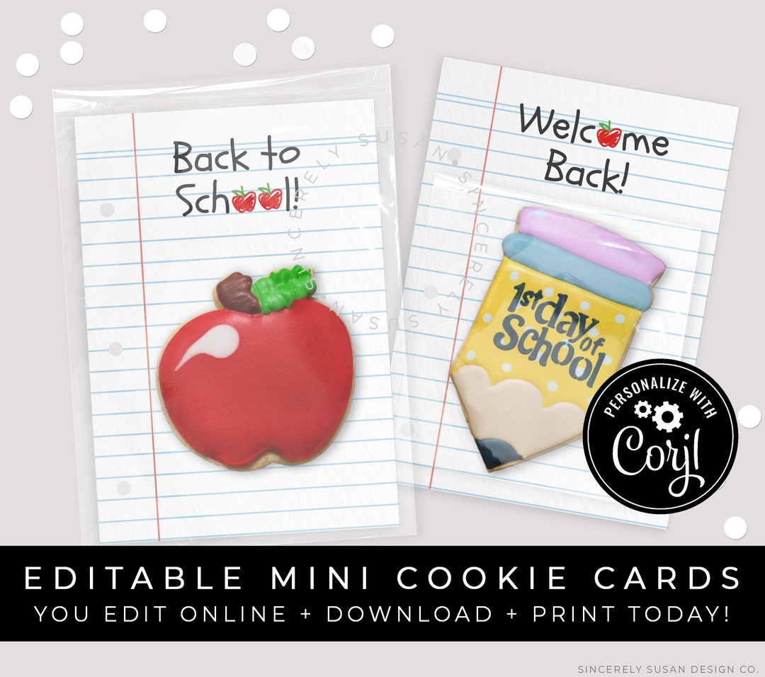 CUSTOMIZABLE Welcome Back to School Cookie Cards, Personalized ...