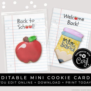 CUSTOMIZABLE Welcome Back to School Cookie Cards, Personalized ...