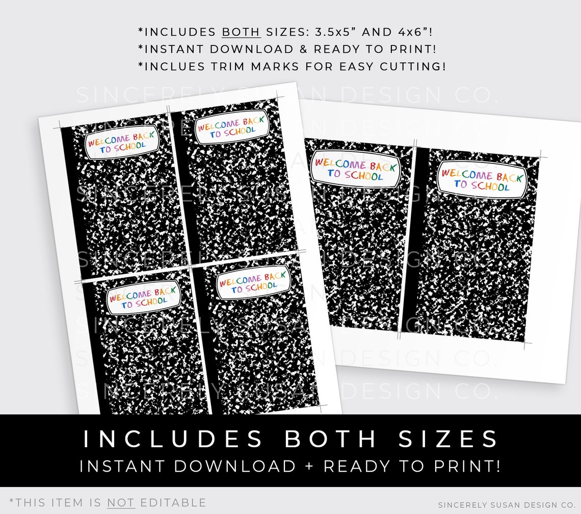 Instant Download Composition Notebook Cookie Card Back to | Etsy