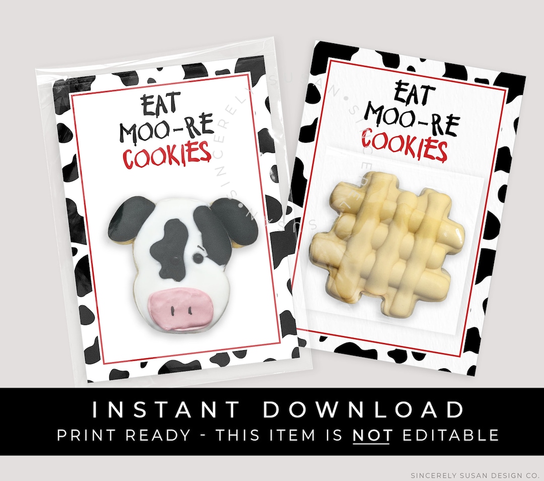 Instant Download Eat More Cookies Cow Mini Cookie Card Printable, Moo ...