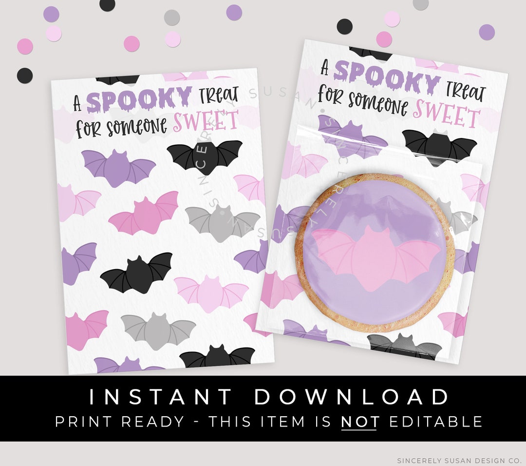 Instant Download Pastel Halloween Bat Cookie Card Printable, Pink ...