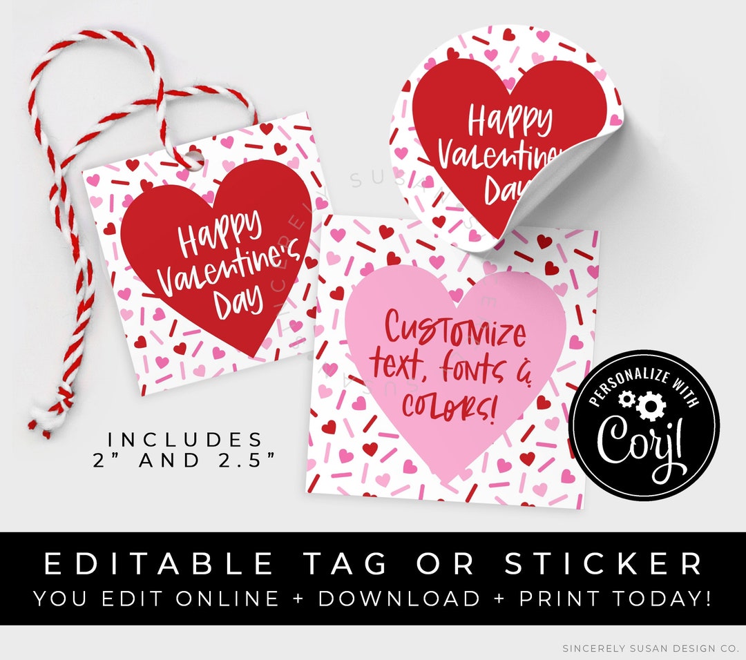 CUSTOMIZABLE Happy Valentine's Day Cookie Tag Printable, Sprinkled With ...