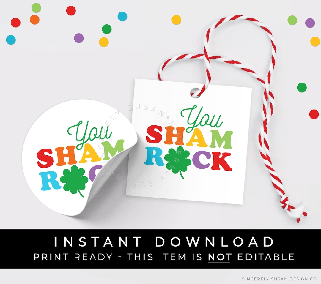 Instant Download You Sham ROCK St. Patrick's Day Cookie Tag, Rainbow ...