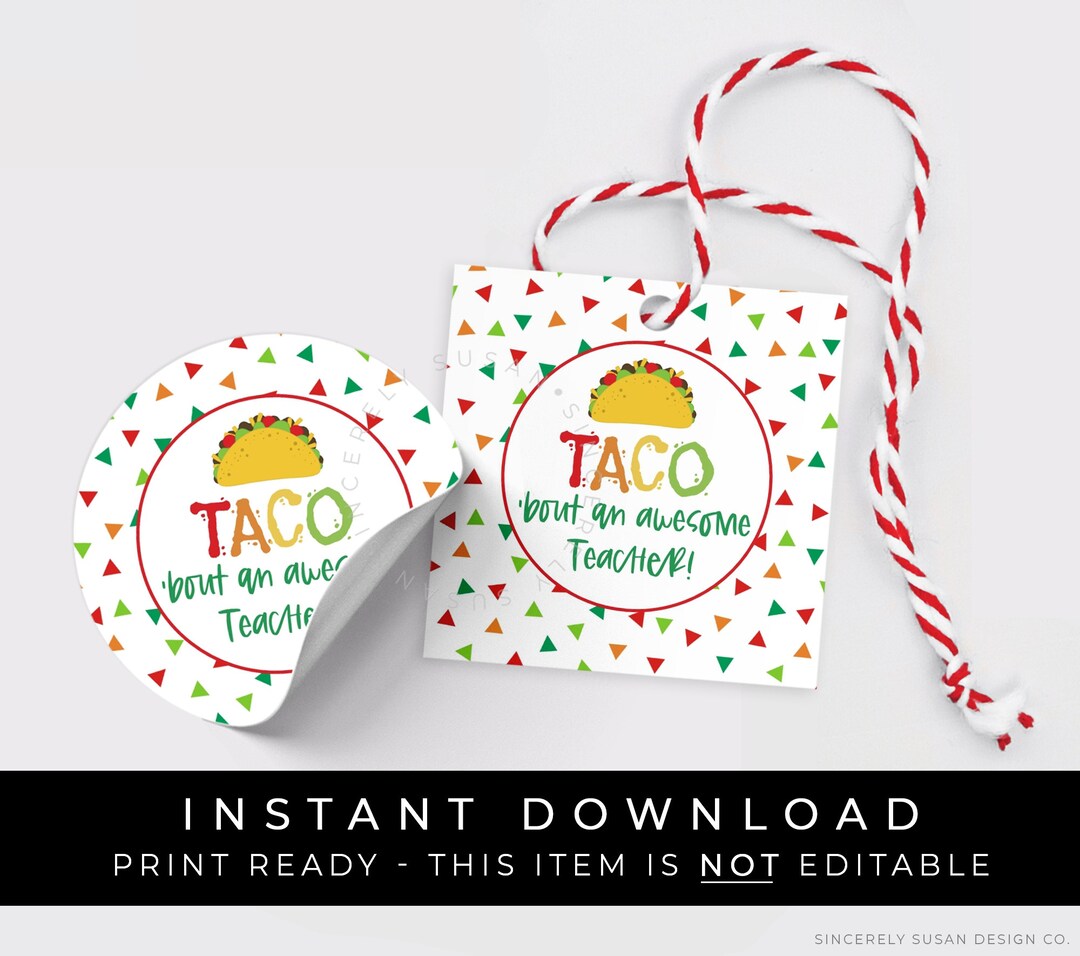 Instant Download TACO Bout an Awesome Teacher Tag, Back to School ...