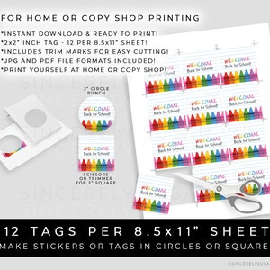 Instant Download Crayons Welcome Back to School Printable Tag, First ...