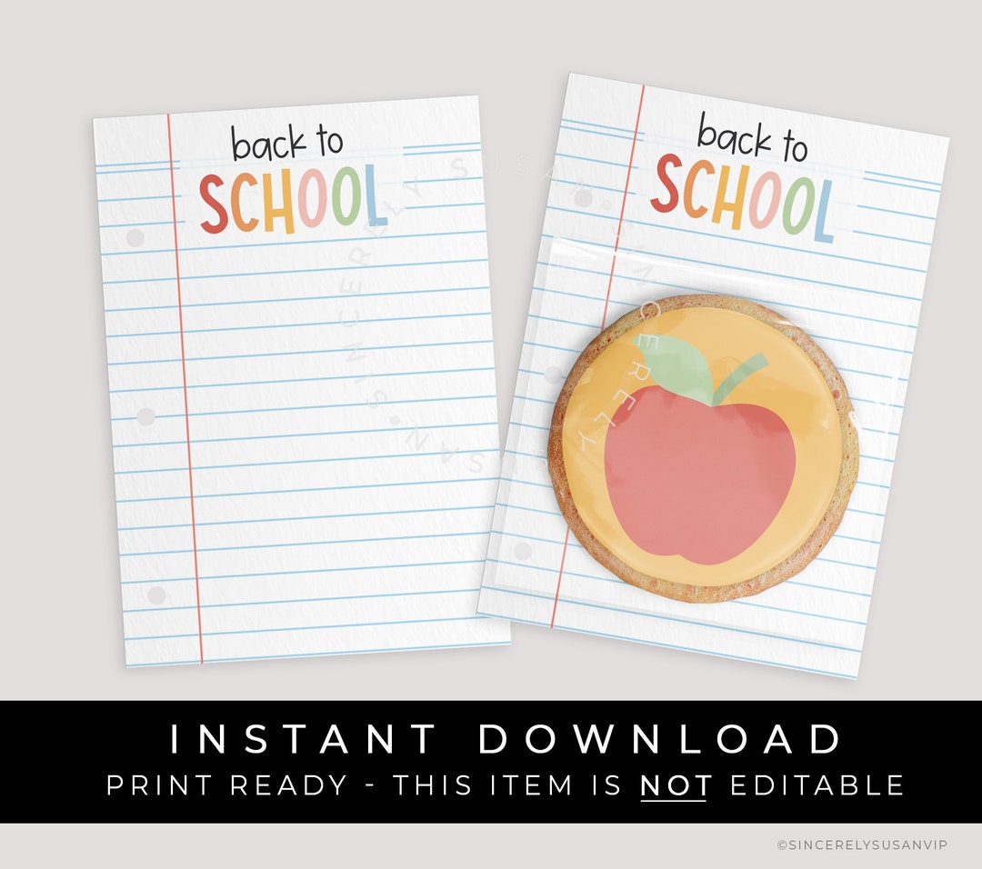Instant Download Back to School Cookie Card Printable, First Day of ...