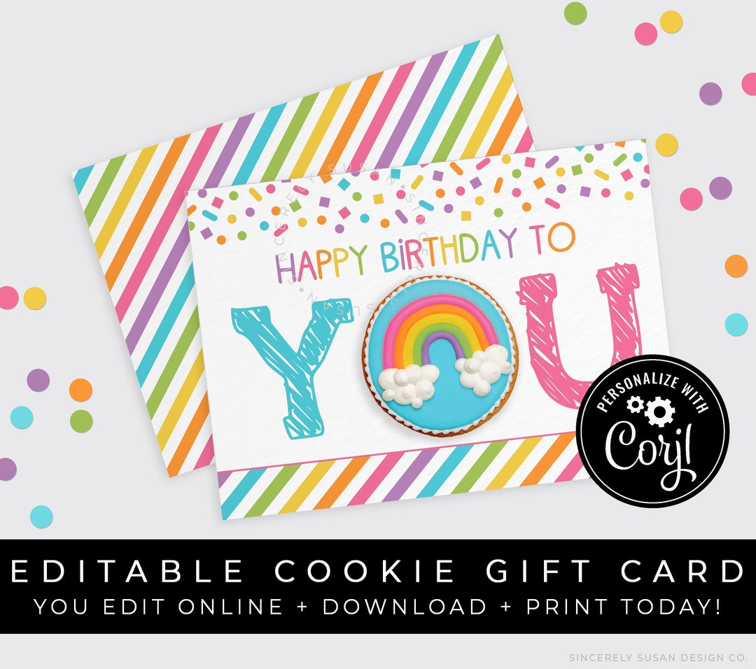 CUSTOMIZABLE Happy Birthday Mini Cookie Cards, Printable Confetti ...