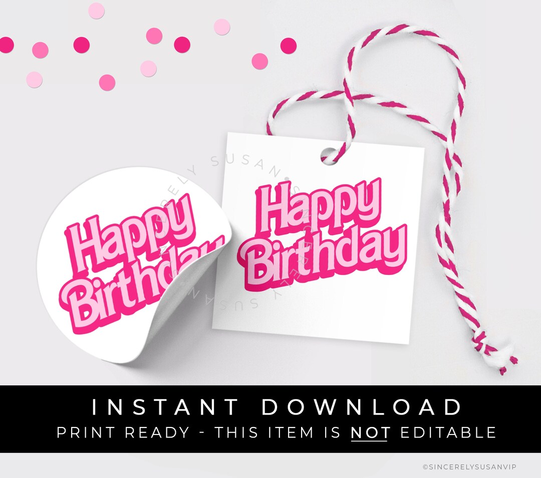 Instant Download Pink Happy Birthday Printable Gift Tag, Girl Fashion ...