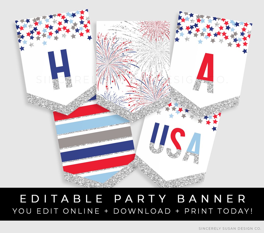Happy 4th of July Banner Printable Party Decorations Independence Day ...
