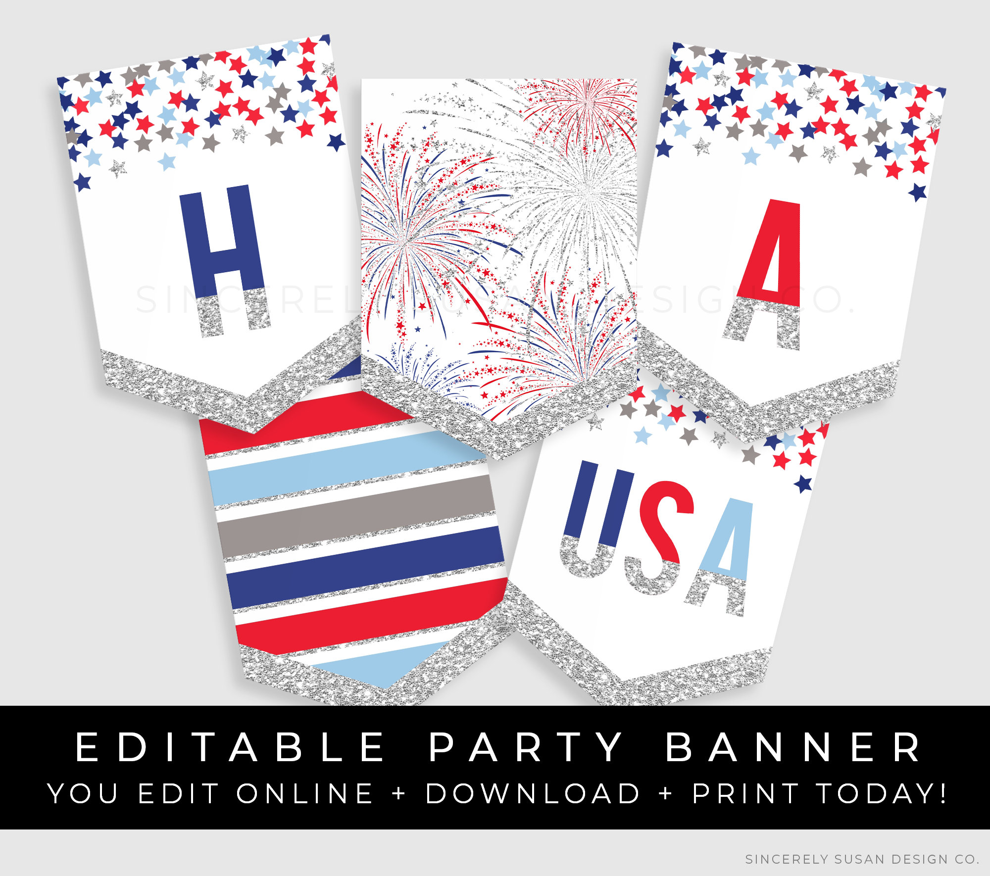 Happy 4th of July Banner Printable Party Decorations | Etsy