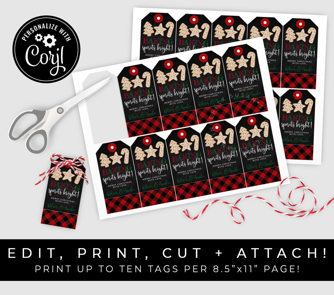 CUSTOMIZABLE Buffalo Plaid Holiday Cookie Gift Tag, Christmas Printable ...