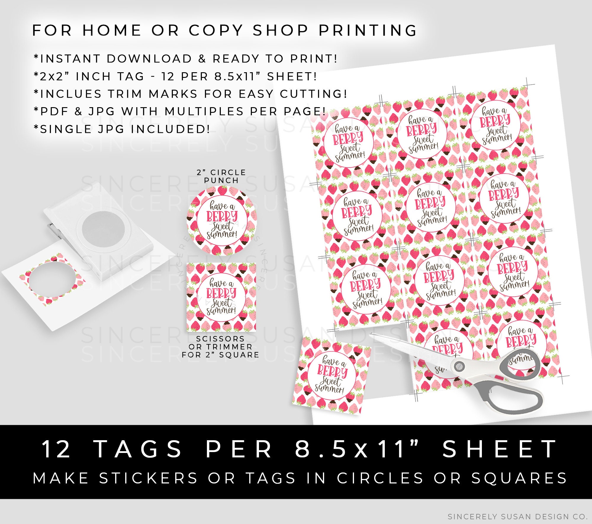 Instant Download Have A Berry Sweet Summer Strawberry Cookie Tag Pink ...