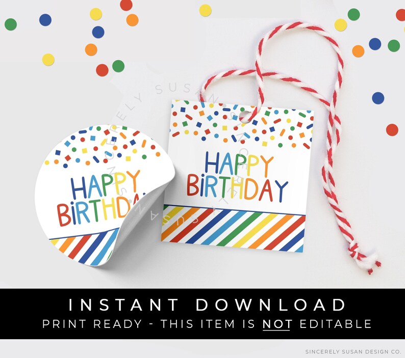 Instant Download HAPPY BIRTHDAY Rainbow Confetti Tag Rainbow | Etsy