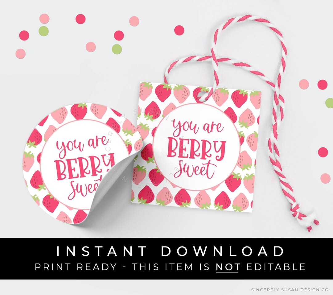 Instant Download You Are Berry Sweet Pink Strawberry Cookie Tag ...