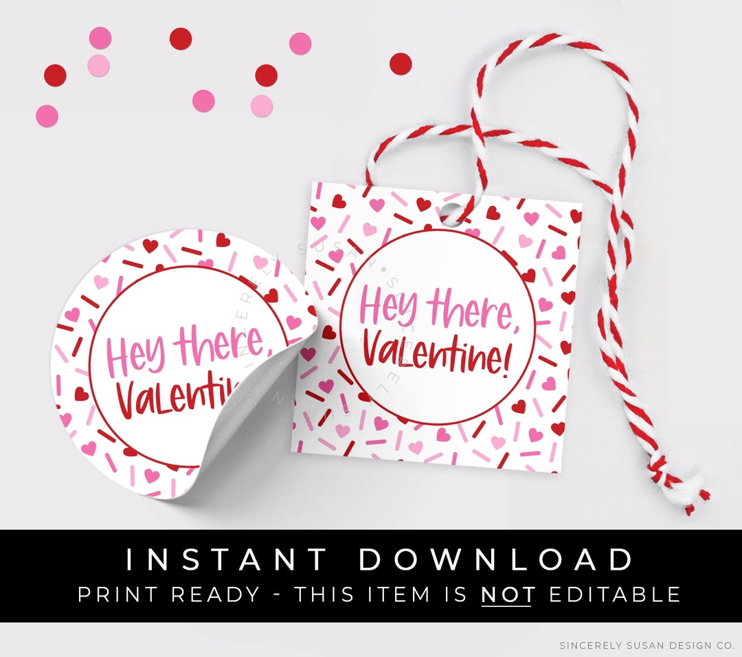 Instant Download Hey There Valentine Cookie Tag, Red Pink Heart ...