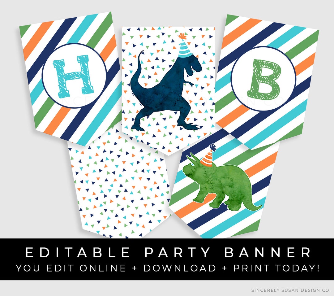Dinosaur Birthday Banner Boy T-rex Dino Printable Dinosaur Party ...