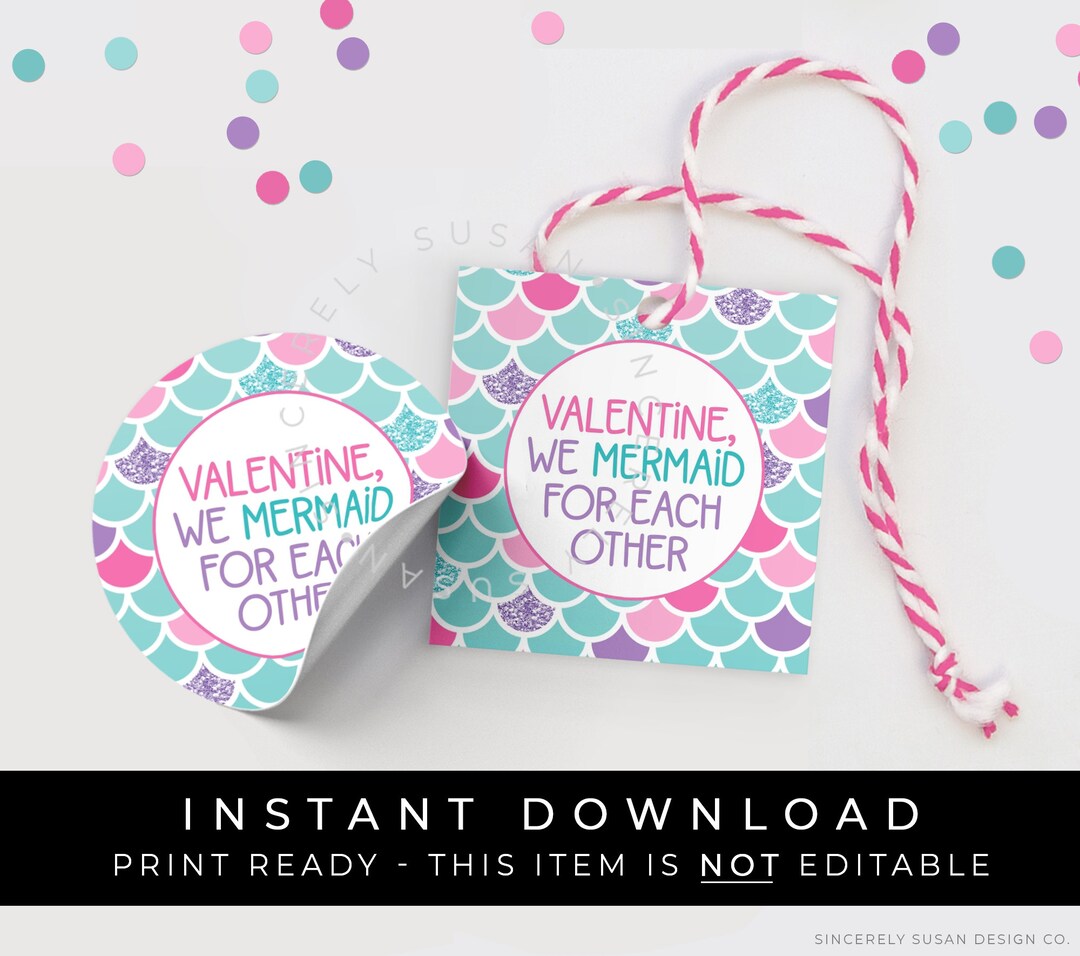 Instant Download Valentines Day Mermaid Tag, We Mermaid for Each Other ...