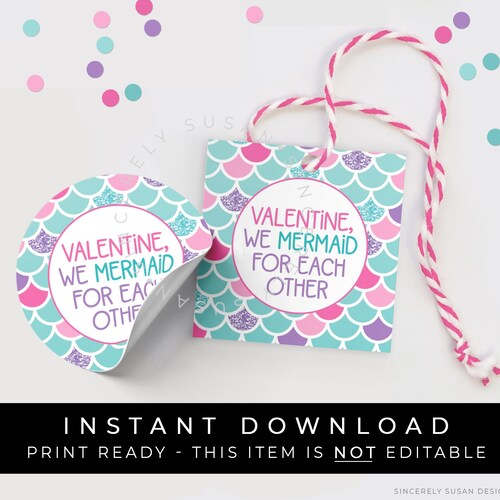 Mermaid Valentine Cards Printable Mermaid Valentines for - Etsy