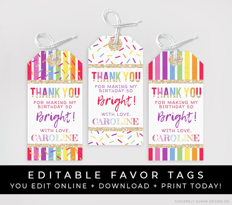 Rainbow Sprinkles Birthday Favor Tags Rainbow Confetti - Etsy