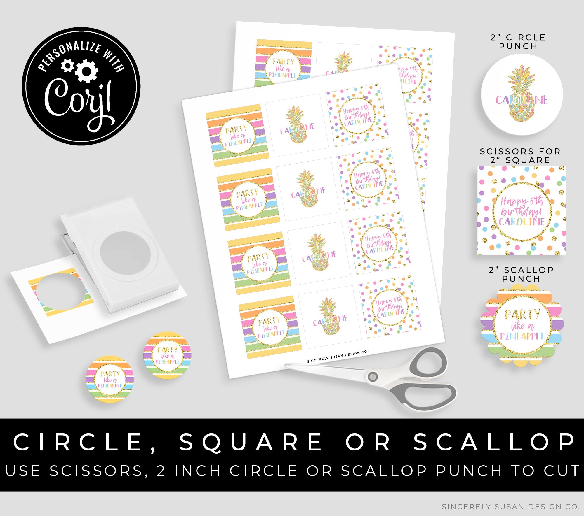 Pineapple Birthday Cupcake Toppers Rainbow Party Decorations | Etsy