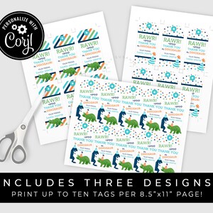 Dinosaur Birthday Favor Tags Printable Thank You Gift Tag Editable Dino ...