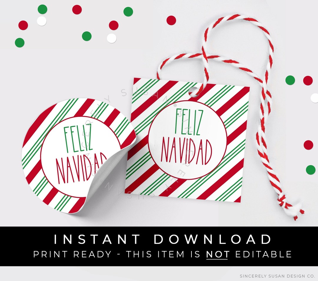 Instant Download Feliz Navidad Cookie Tag, Spanish Merry Christmas ...