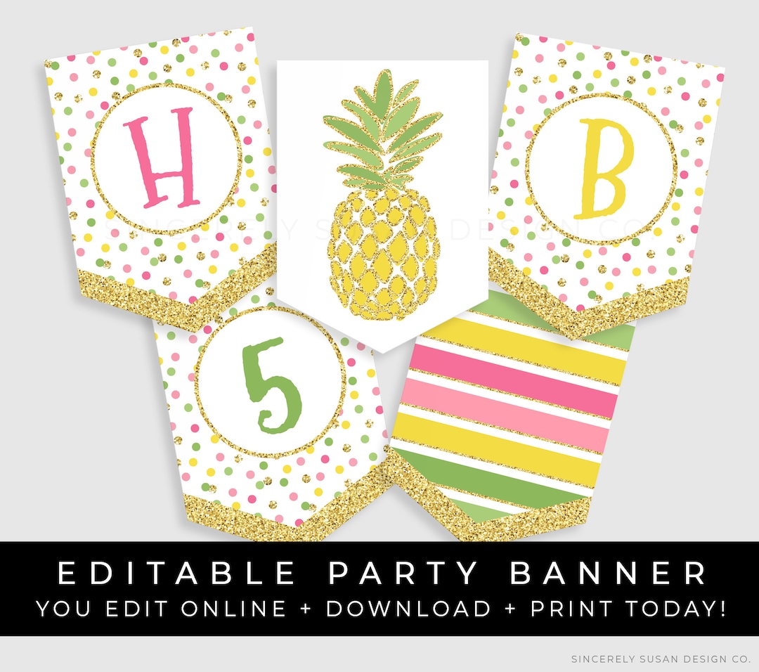 Pineapple Birthday Banner Aloha Luau Party Decorations Pink Rainbow ...